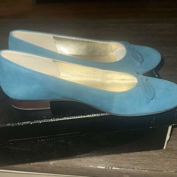 Talbots | Shoes | Talbots Teal Blue Suede Ballet Flats With Bow Detail ...